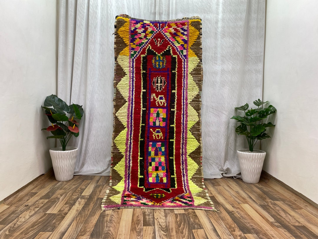 Moroccan Vintage Boucherouite Colorful Rug Berber Morrocan Rug Runner ...
