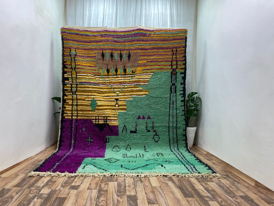 Moroccan Green Rug, Green Boho Handmade Abstract Area Rug, Morrocan ...
