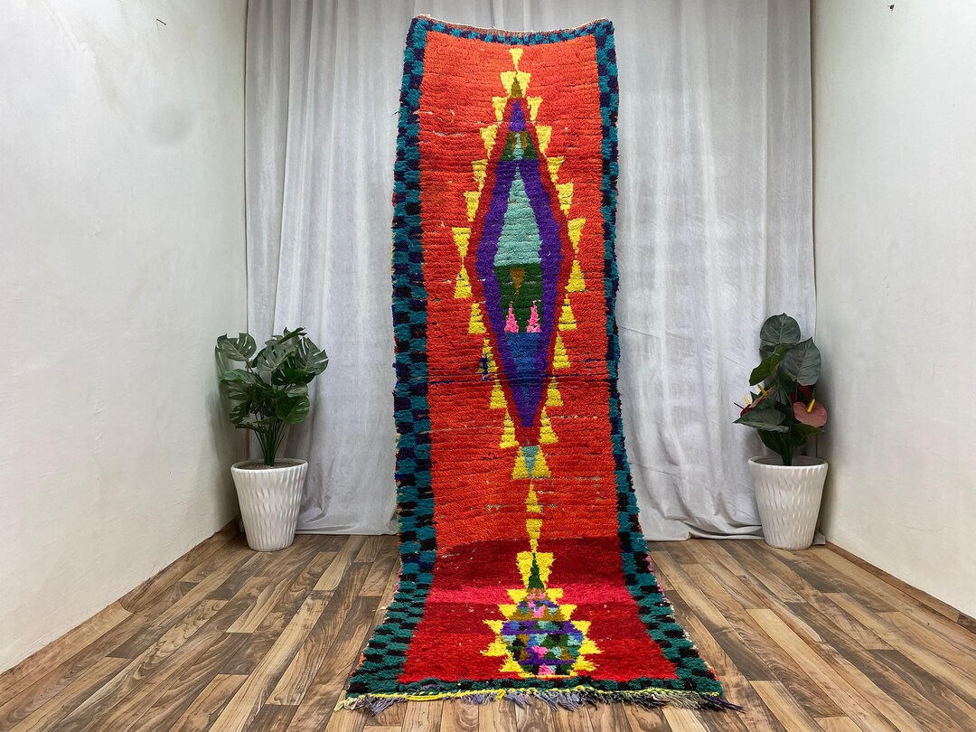 Moroccan Orange Rug Runner, Boucherouite Runner Colorful Rug, Hand ...