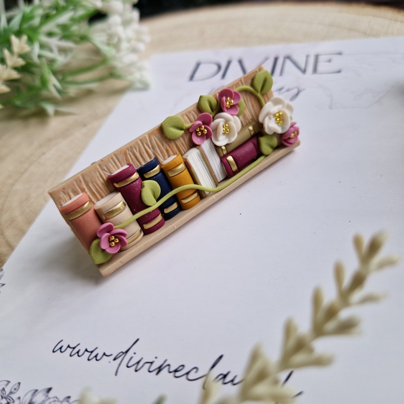 Handmade Clay Bookshelf Hair Clip: Floral Bookworm Gift - Etsy