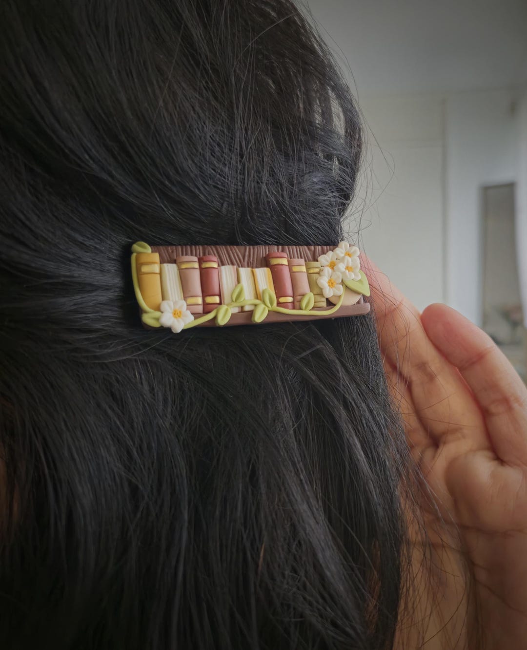 Clay Bookshelf Hair Clip: Handmade Book Lover Gift - Etsy