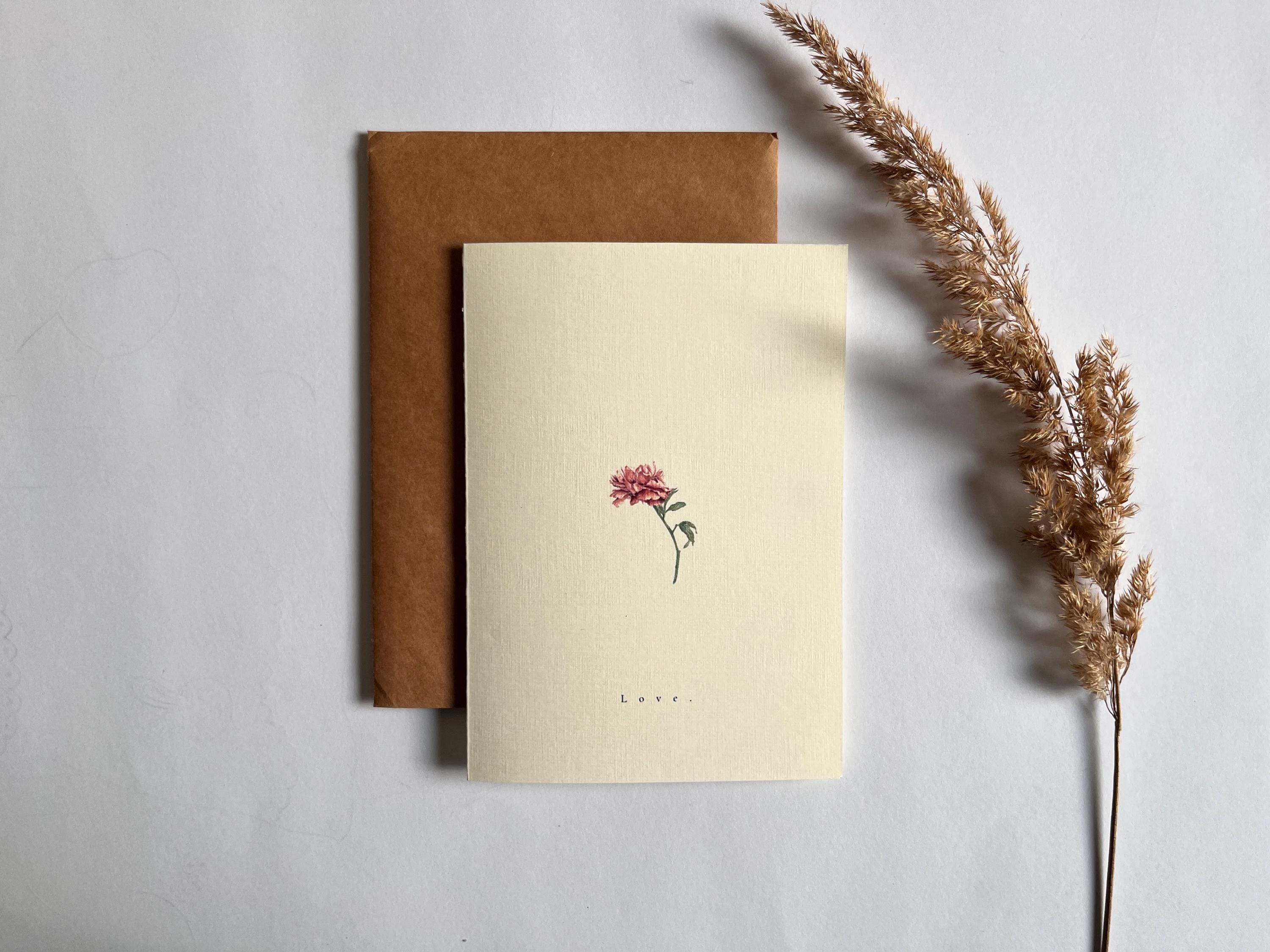 Peony Watercolor Digital Art Card, Minimalist Floral Love Greeting ...