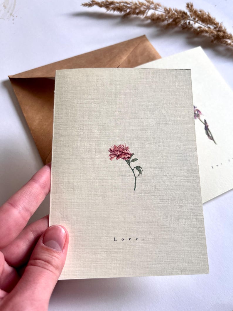 Peony Watercolor Digital Art Card, Minimalist Floral Love Greeting ...