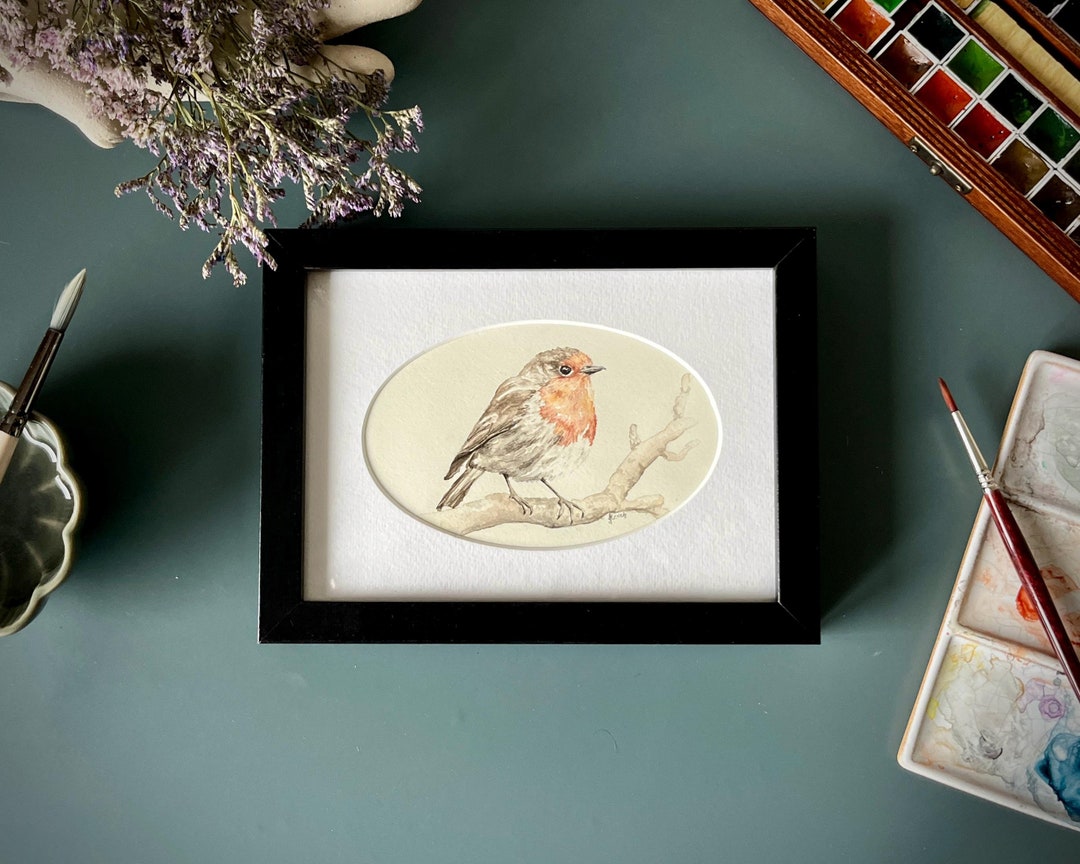 Realistic Robin Watercolor Art Print, Bird Wall Art for Rustic Home ...