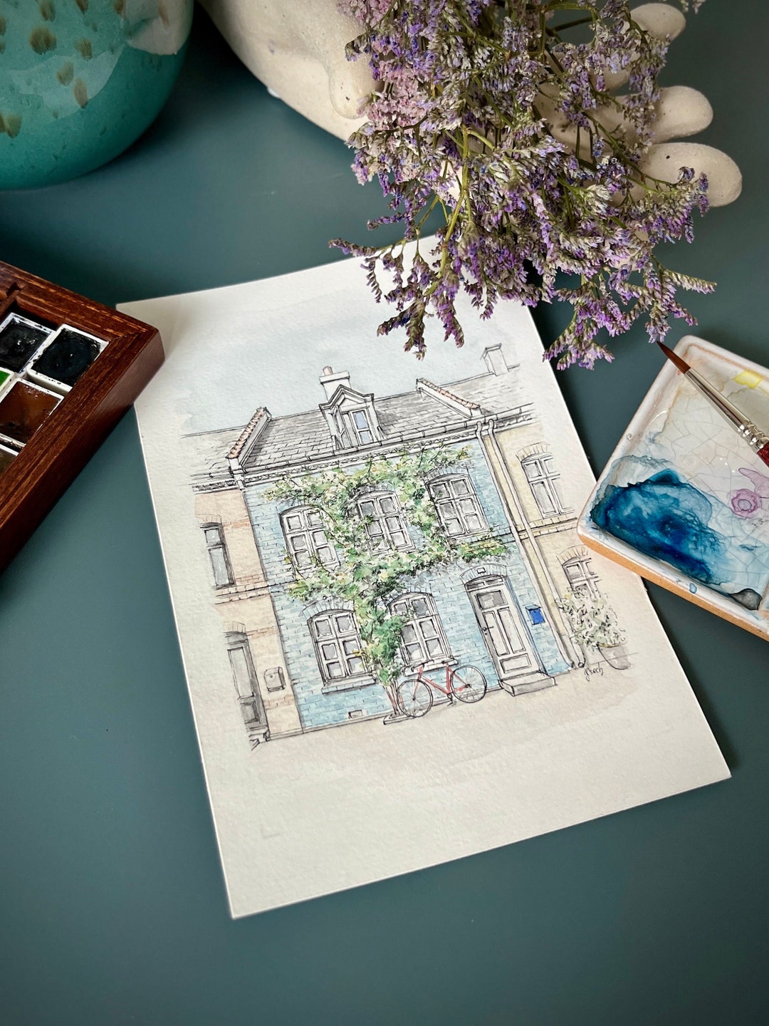 Colorful Houses Watercolor Art Print, Architecture Illustration for ...