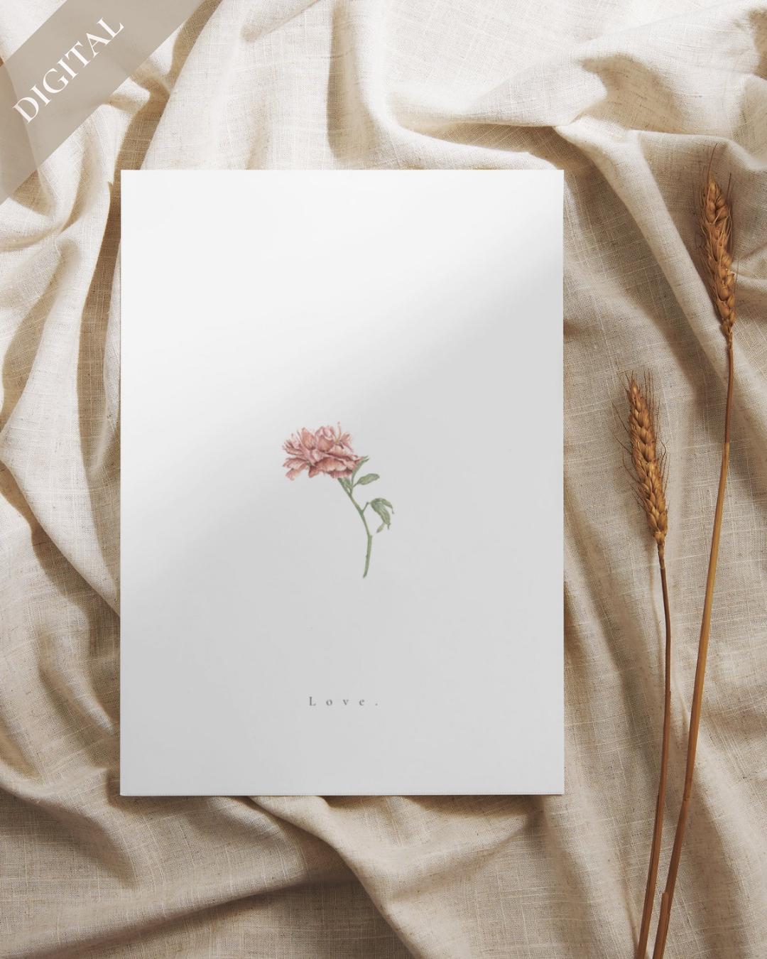 Peony Watercolor Digital Art Card, Minimalist Floral Love Greeting ...