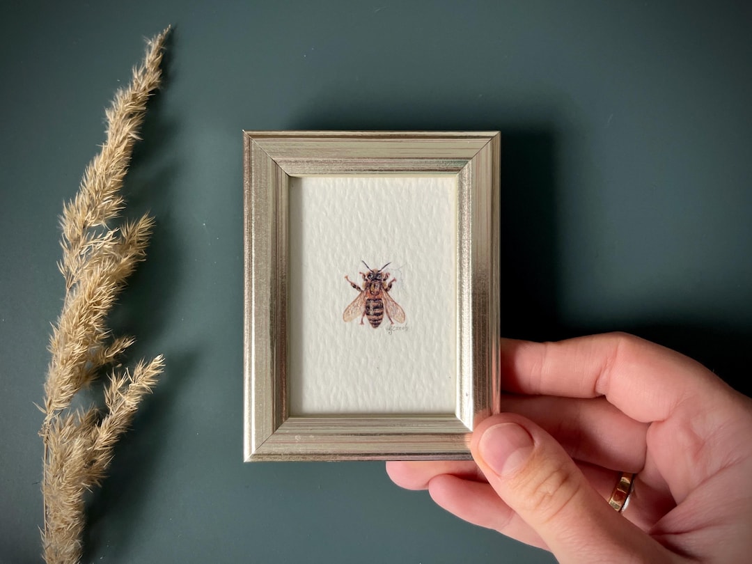 Tiny Bee Wall Art Print, Framed Miniature Art for Gallery Wall, Retro ...