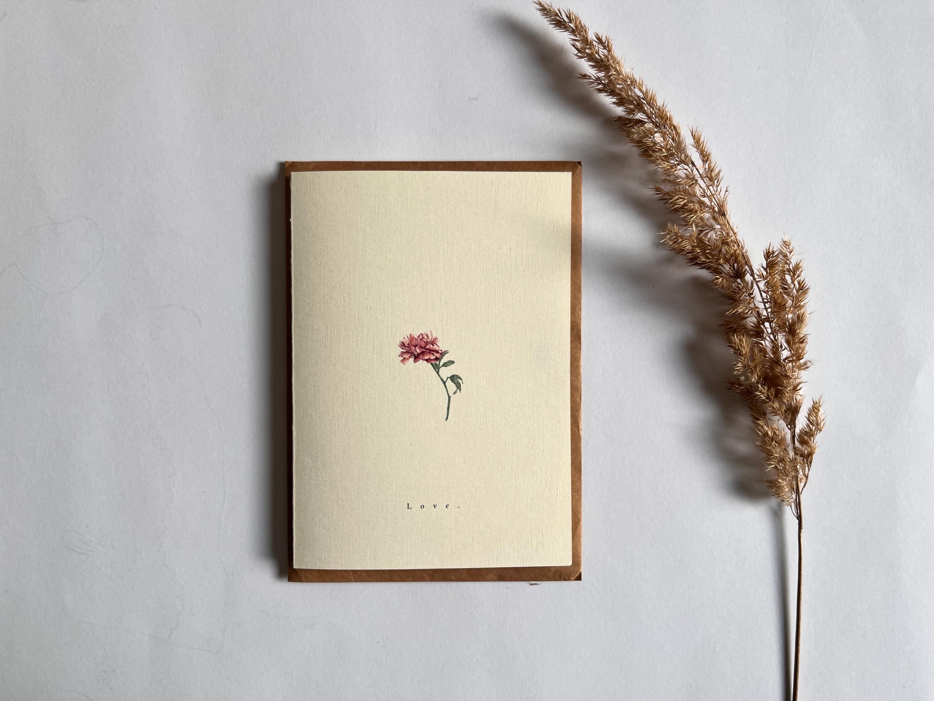 Peony Watercolor Digital Art Card, Minimalist Floral Love Greeting ...