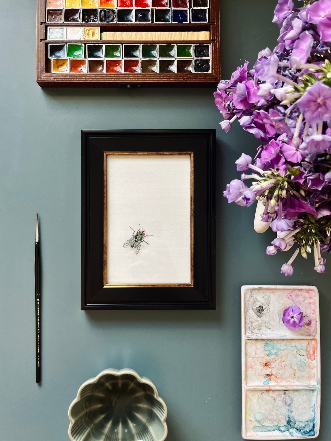 Realistic Watercolor Painting of a Fly, Minimalist Insect Artwork in a ...