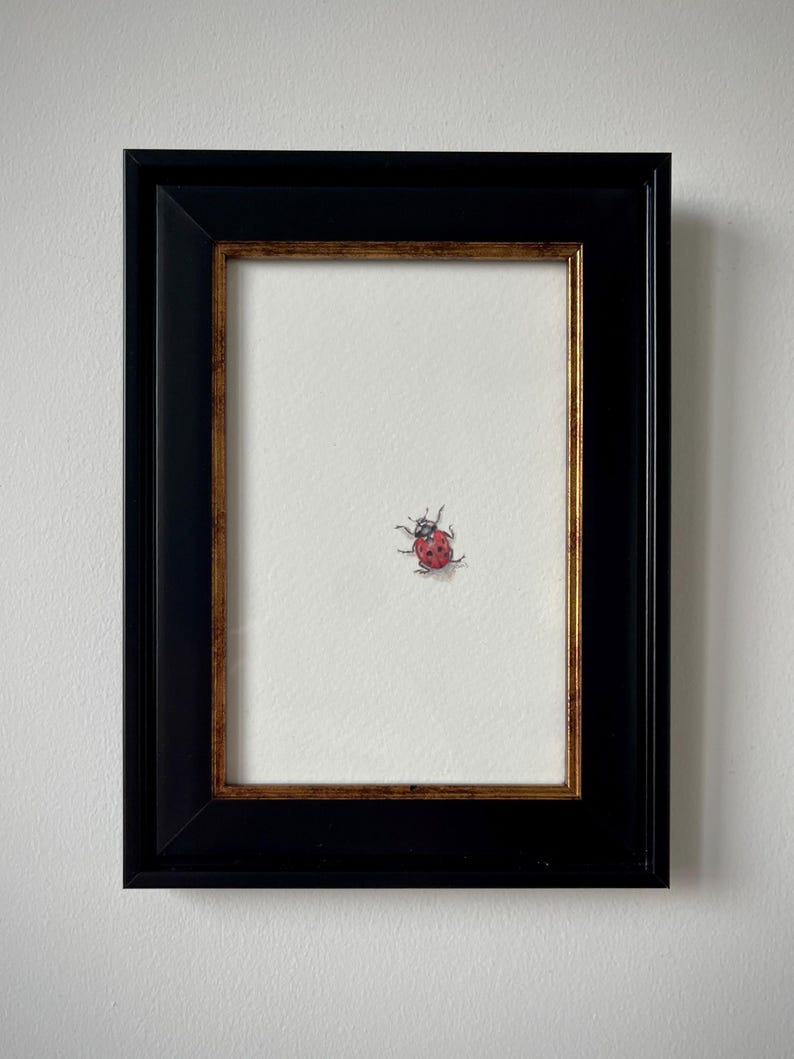 Vintage Style Ladybug Wall Art Print, Framed Miniature Art for Gallery ...