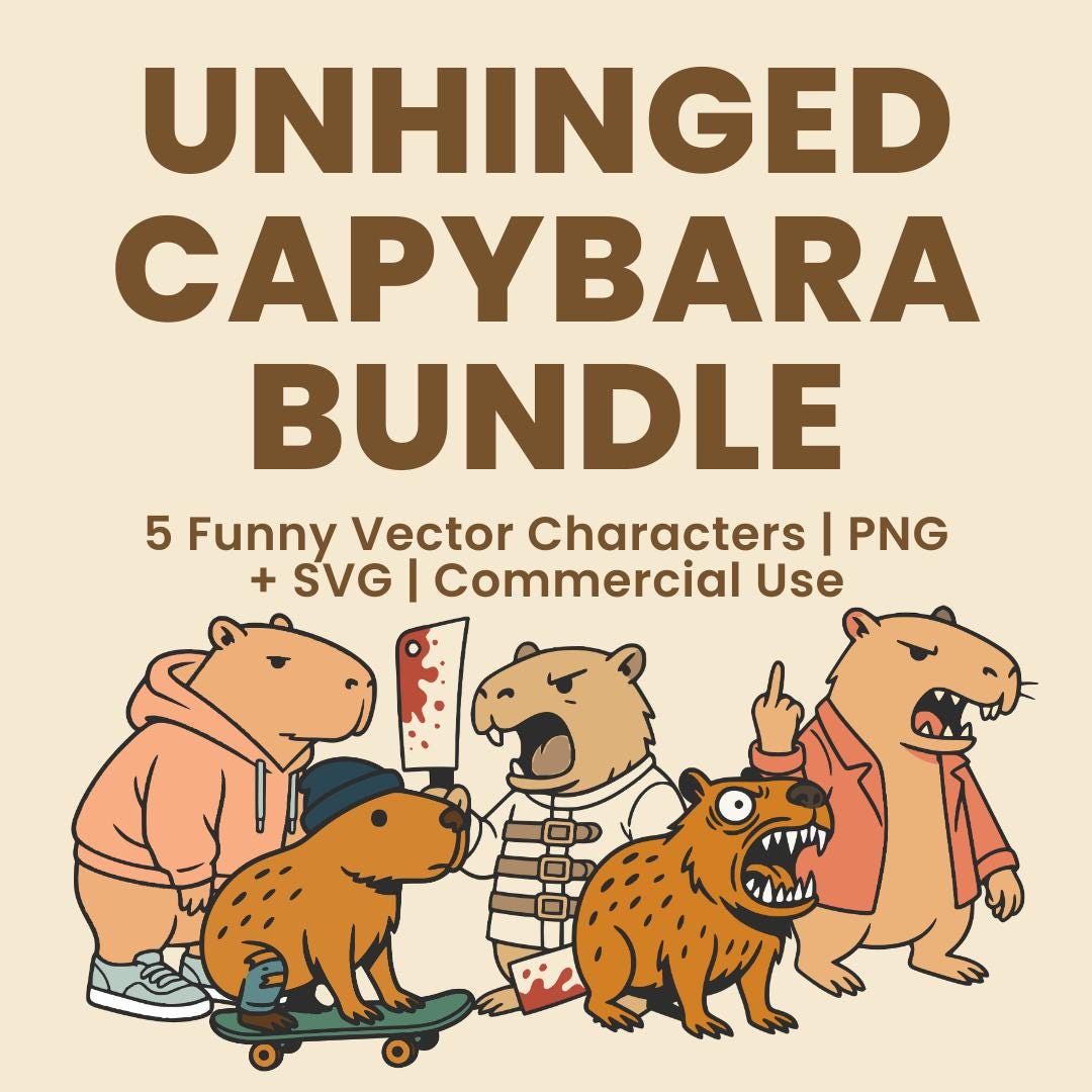 Unhinged Capybara Clipart Bundle | Funny Quirky Vector Capybaras | PNG ...