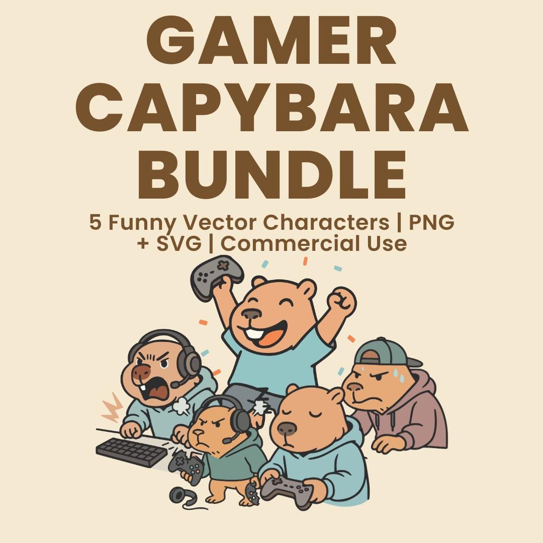 Gamer Capybara Clipart Bundle | Funny Gaming Capybara PNG | Cute Gamer ...