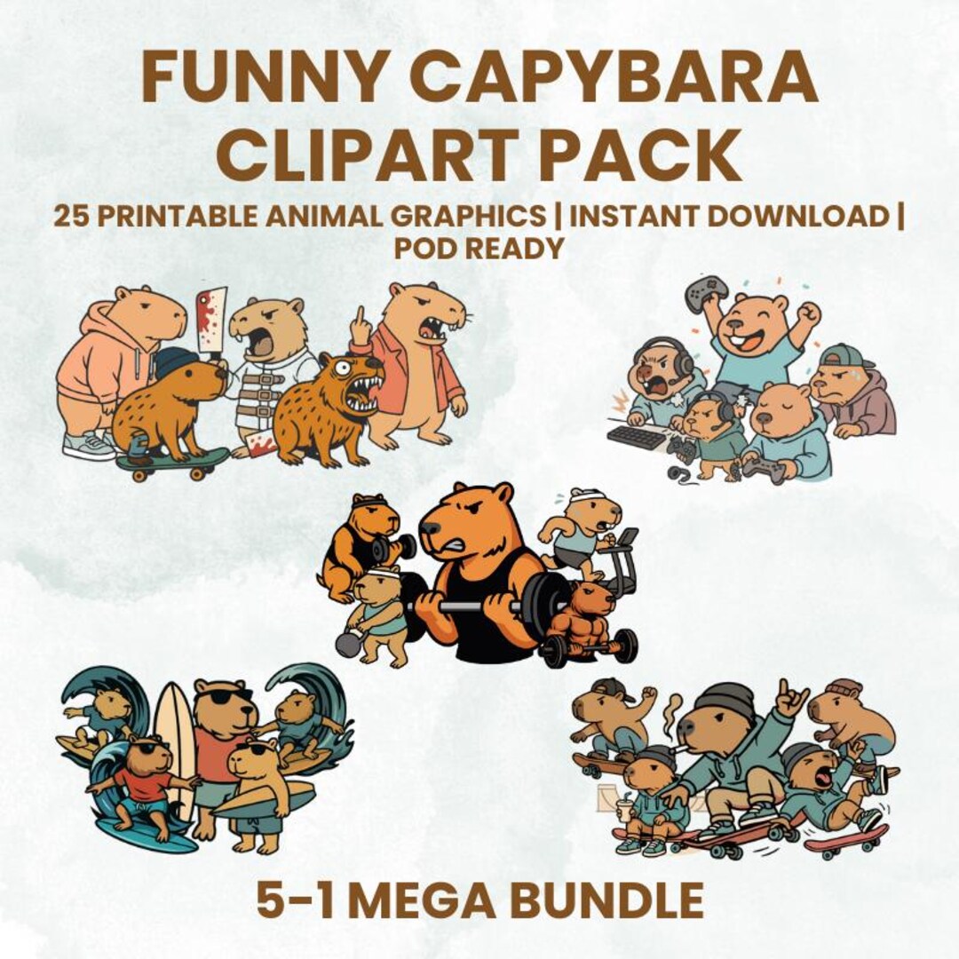 Capybara Clipart Mega Bundle | 25 Printable Animal Graphics | PNG + SVG ...