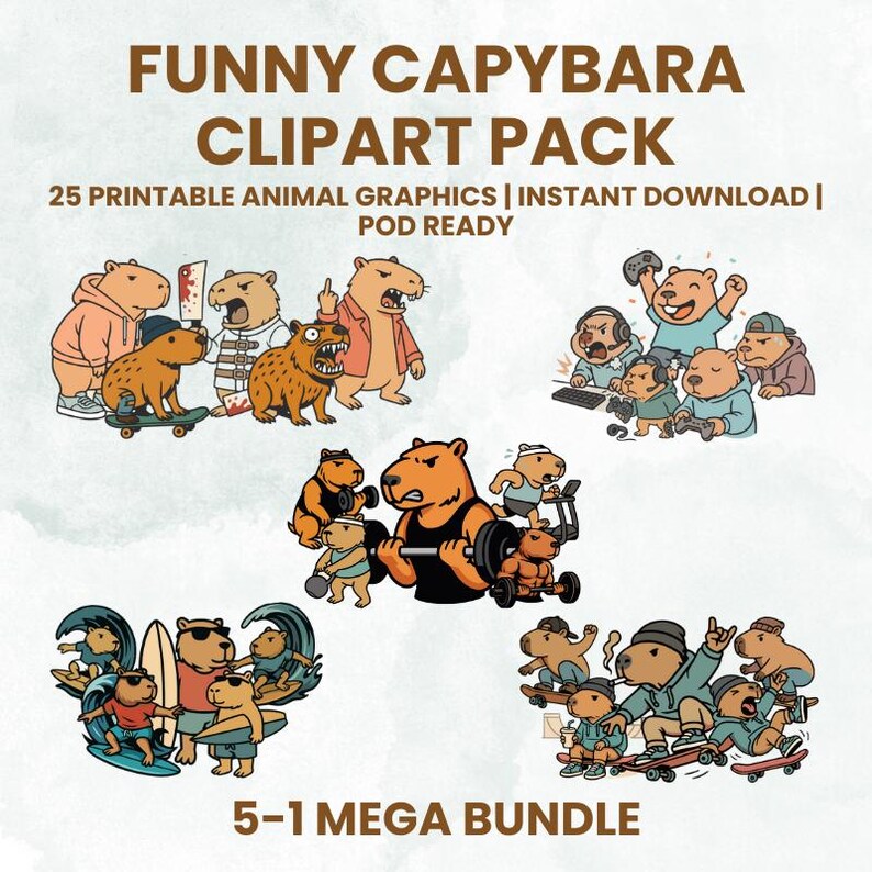 Capybara Clipart Mega Bundle | 25 Printable Animal Graphics | PNG + SVG ...