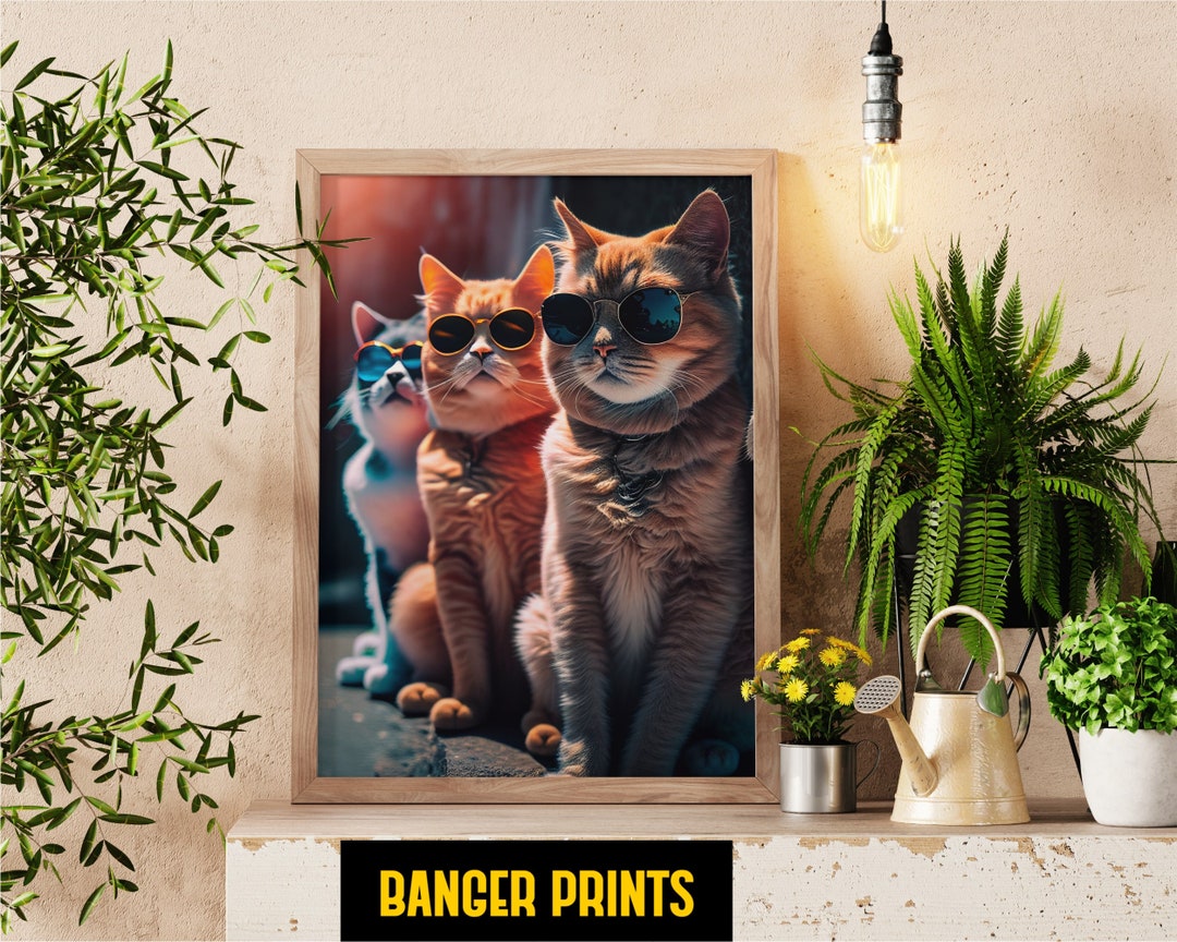 Felines With Shades Printable Home Wall Art of Cats Cute Cat Digital ...