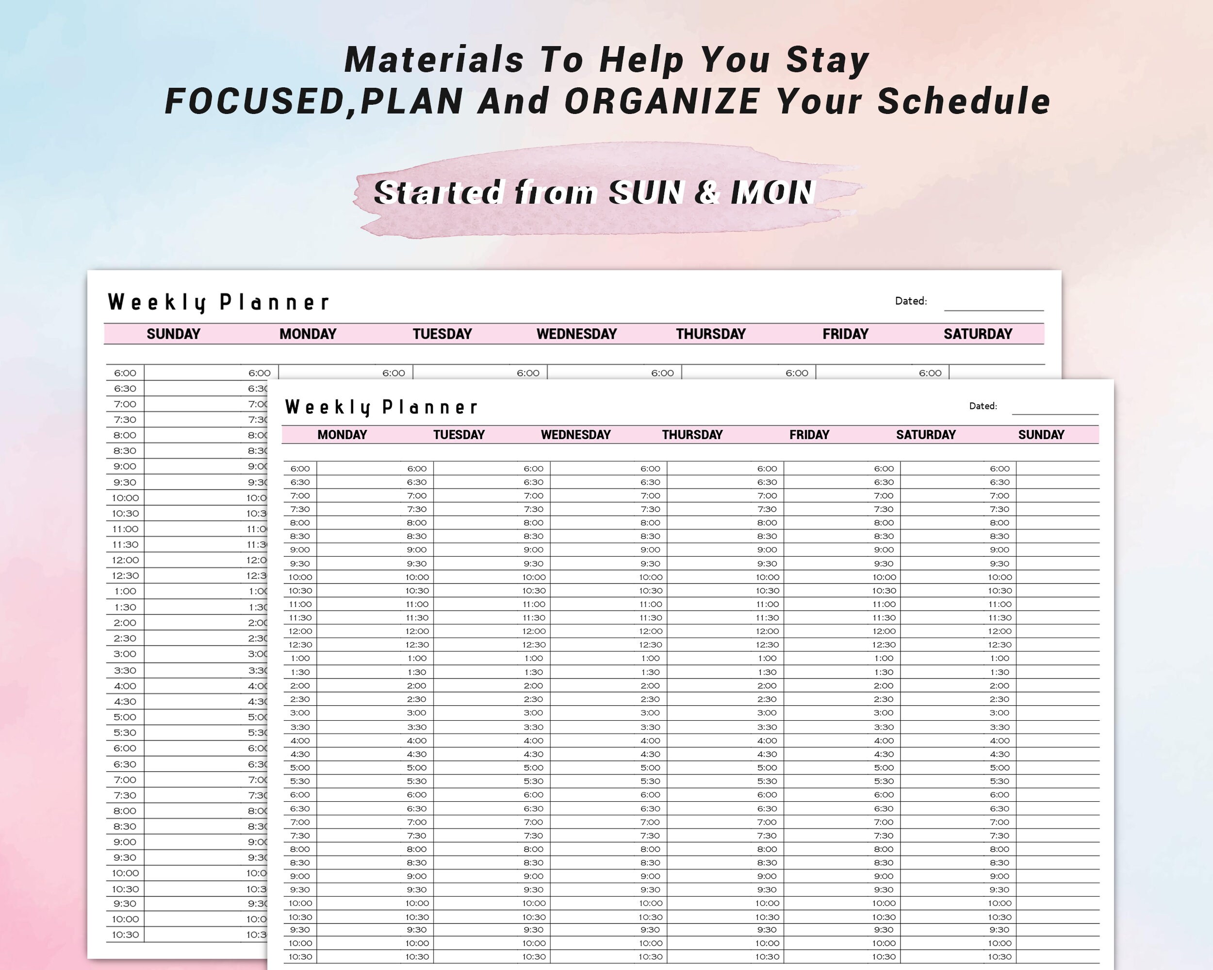 Editable Half Hour Weekly Schedule, Half Hour Planner, Weekly Half ...