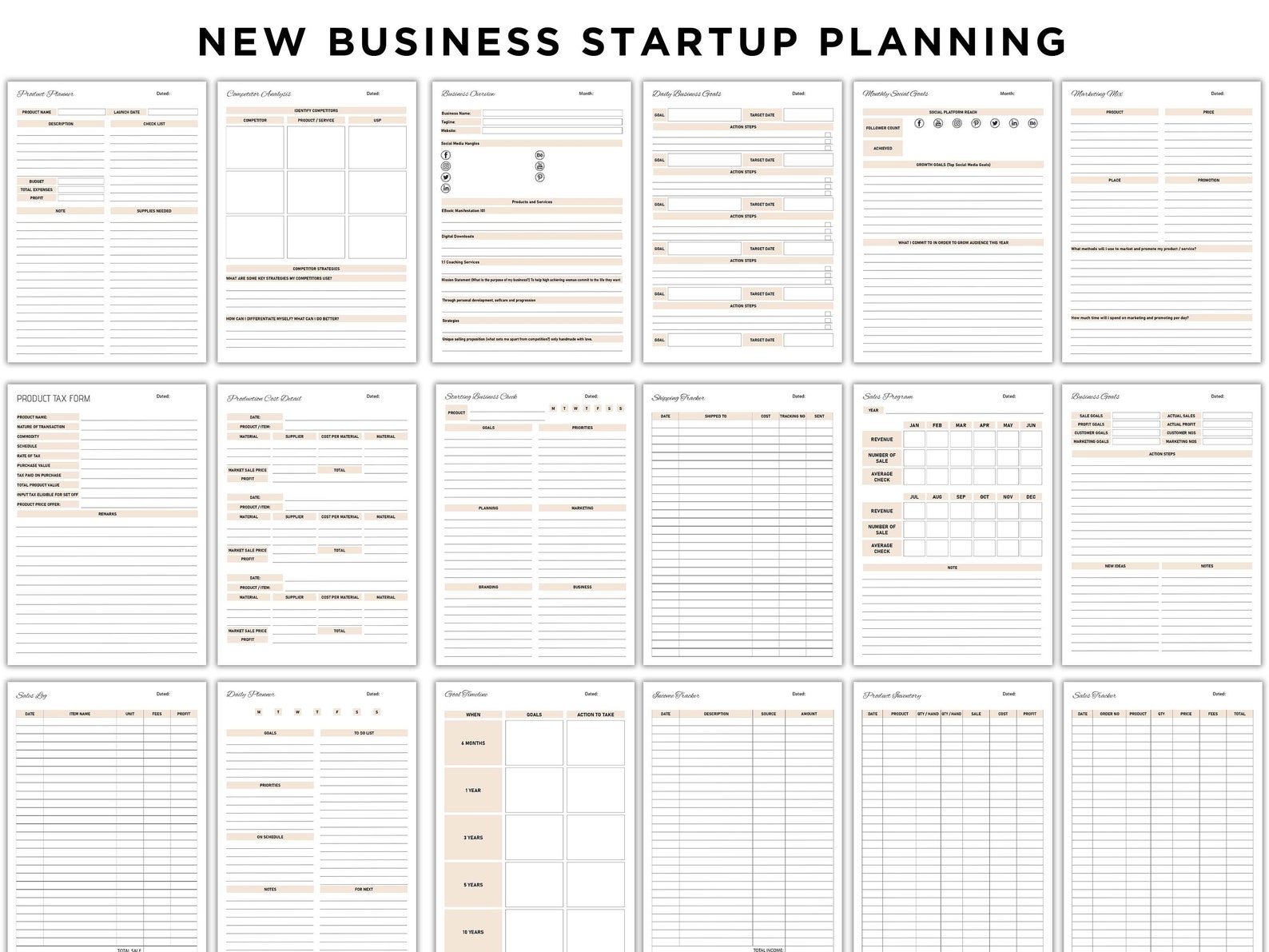 Business Startup Planner, Printable and Editable Business Startup ...
