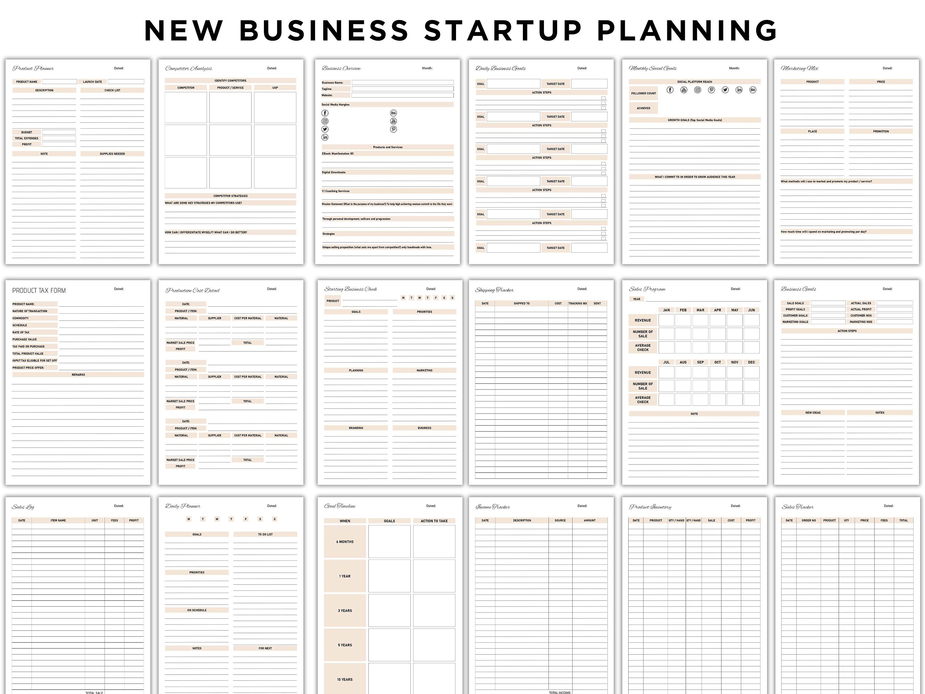Business Startup Planner, Printable and Editable Business Startup ...