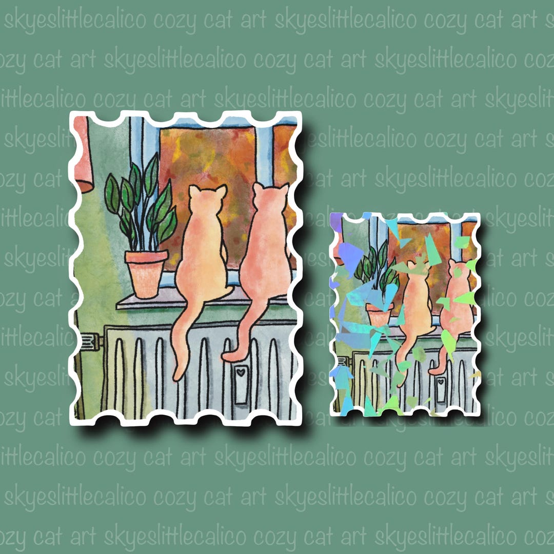 Cats in Window - Stamp Sticker - Die Cut Vinyl Sticker - Etsy