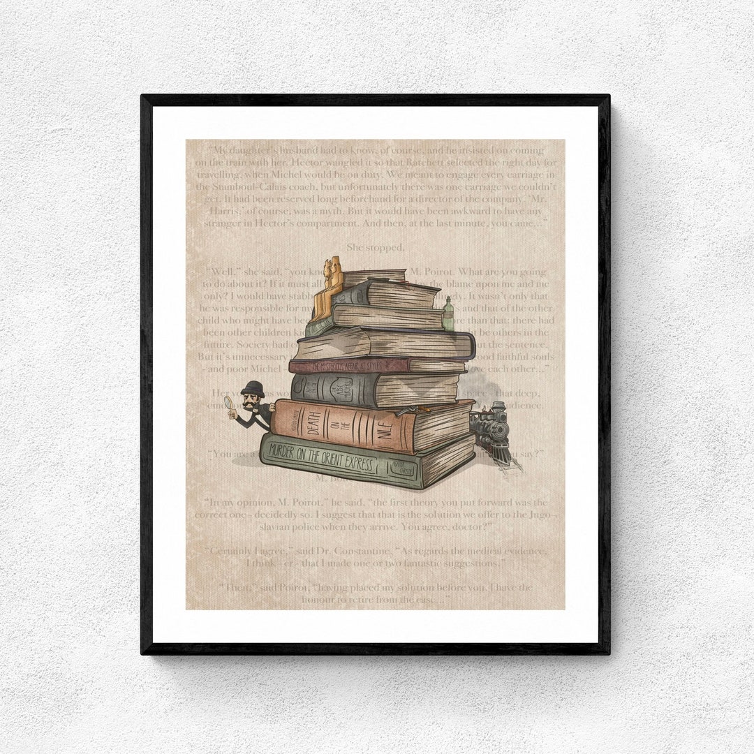 Poirot Agatha Christie Book Stack Art Print Murder Mystery Who Done It ...