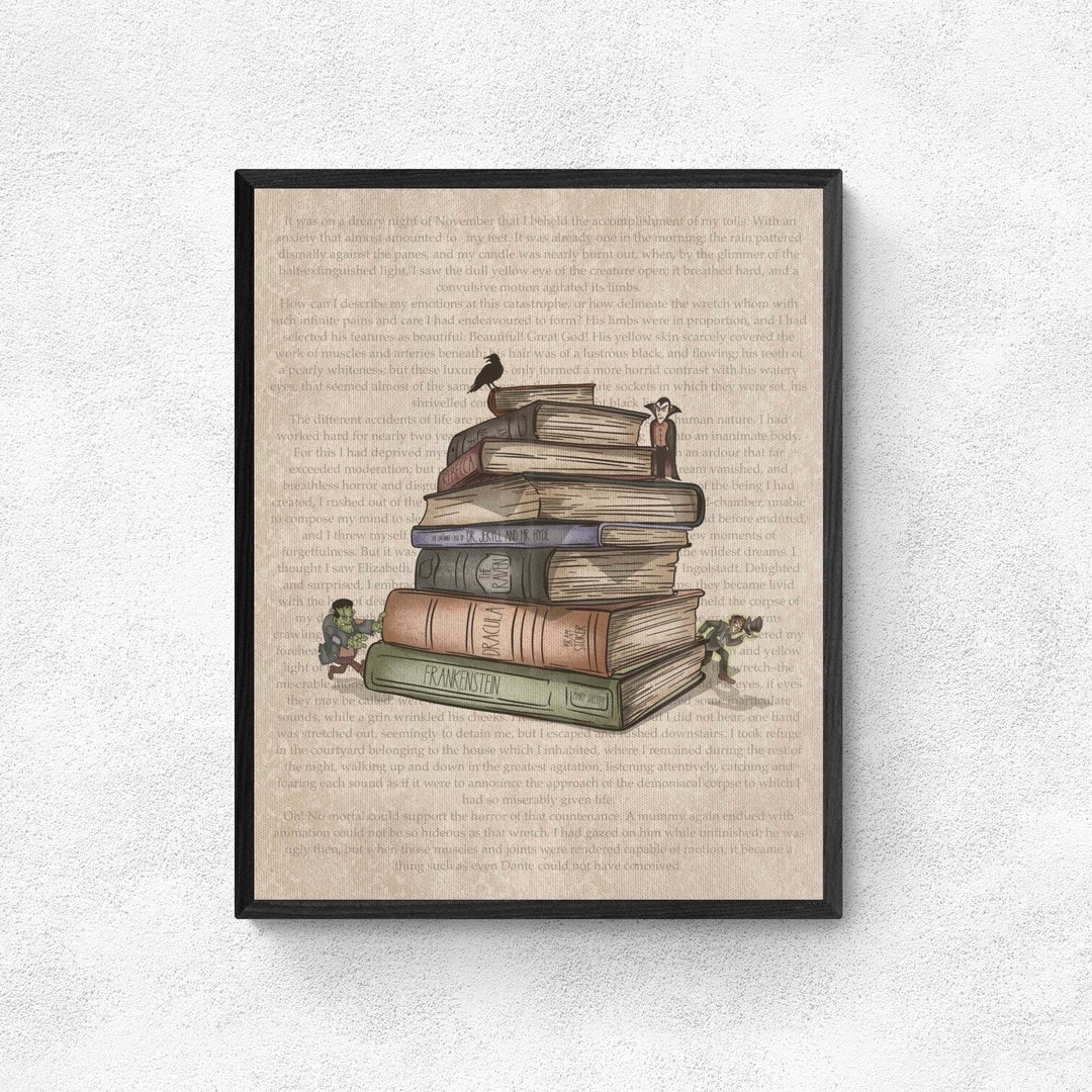 Gothic Literature Book Stack Art Print | Horror Frankenstein Dracula ...