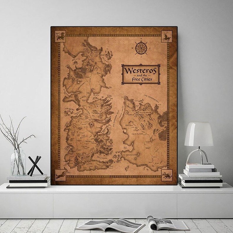 Game of Thrones Map - Westeros Map - Canvas Painting, 1 Panel Canvas ...