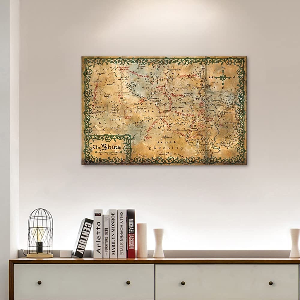 Vintage the Middle Earth Map Canvas Painting, 1 Panel Canvas Wall Art ...