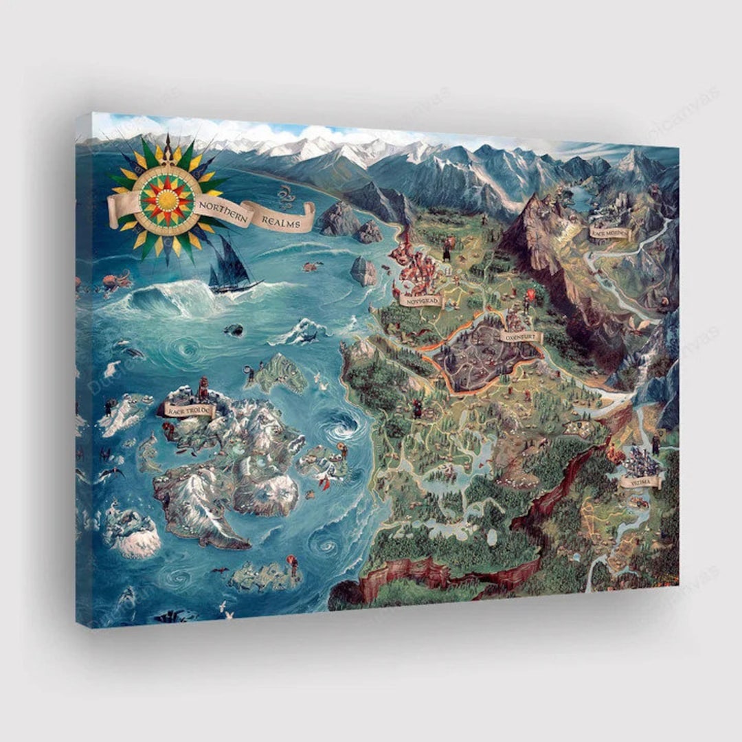 The Witcher 3 World Map - Northern Kingdoms Canvas Painting, 1 Panel ...