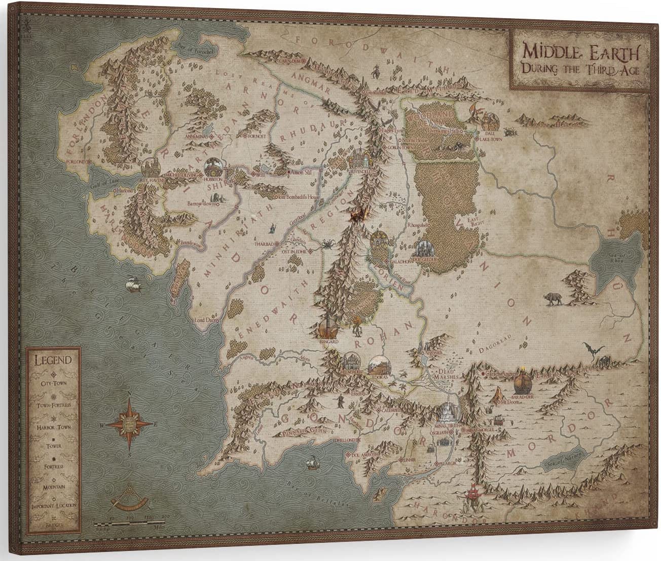 Lord of the Rings Map of Middle Earth Canvas Wall Art Prints Vintage ...