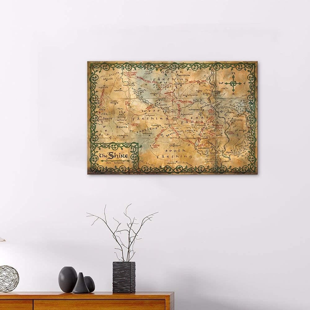 Vintage the Middle Earth Map Canvas Painting, 1 Panel Canvas Wall Art ...