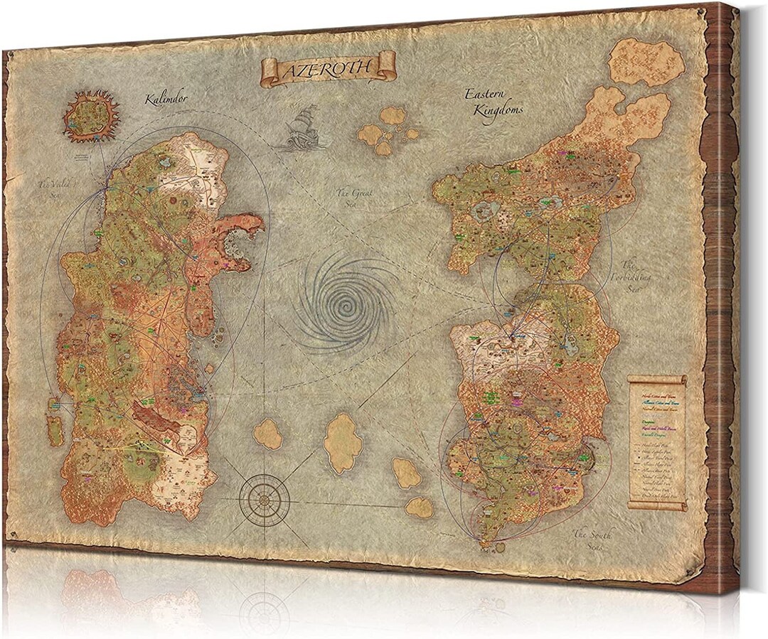 World of Warcraft Vintage Map - Canvas Painting, 1 Panel Canvas Wall ...