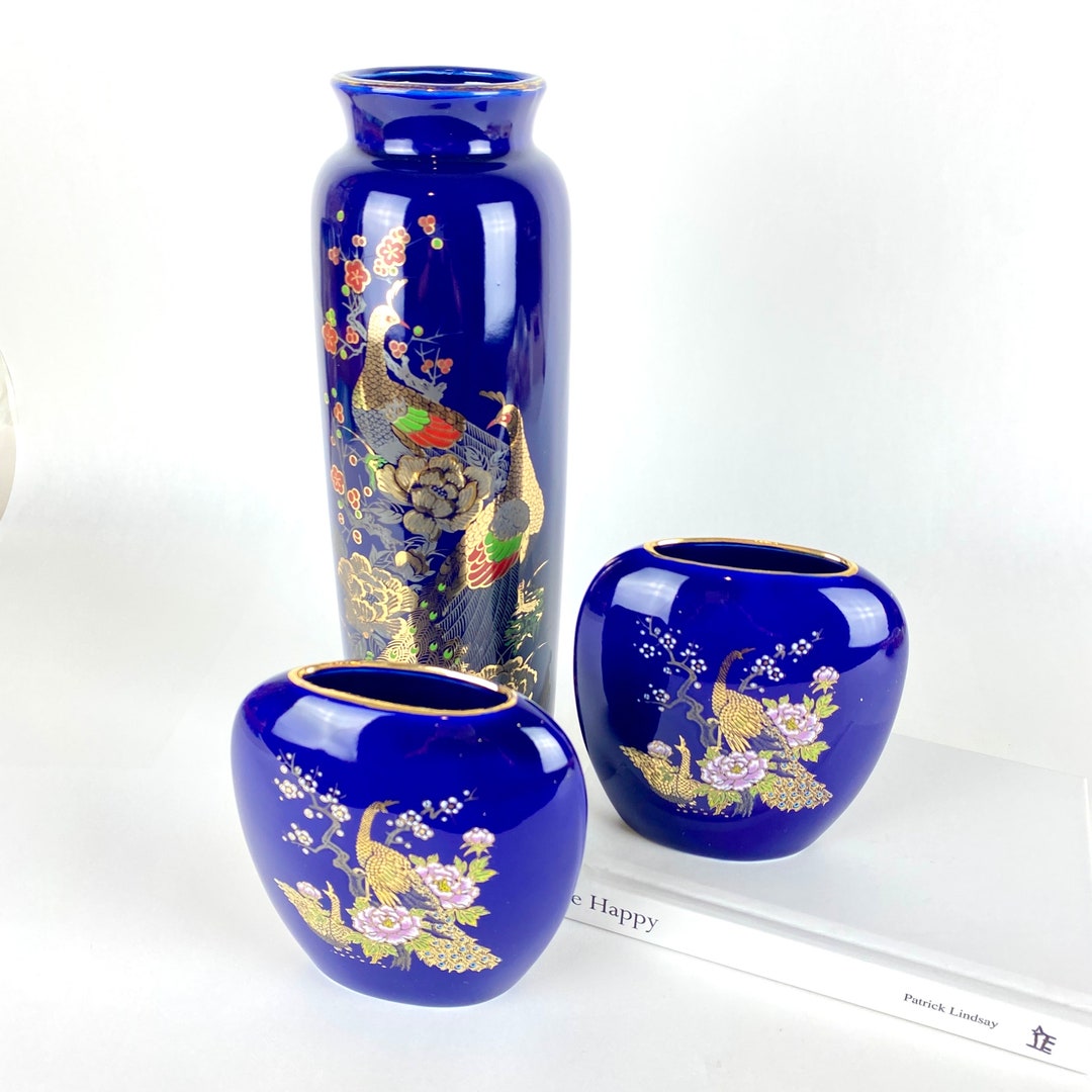 Vintage Japanese Kutani Vases X 3 I Set of Peacock Vases Made in Japan ...