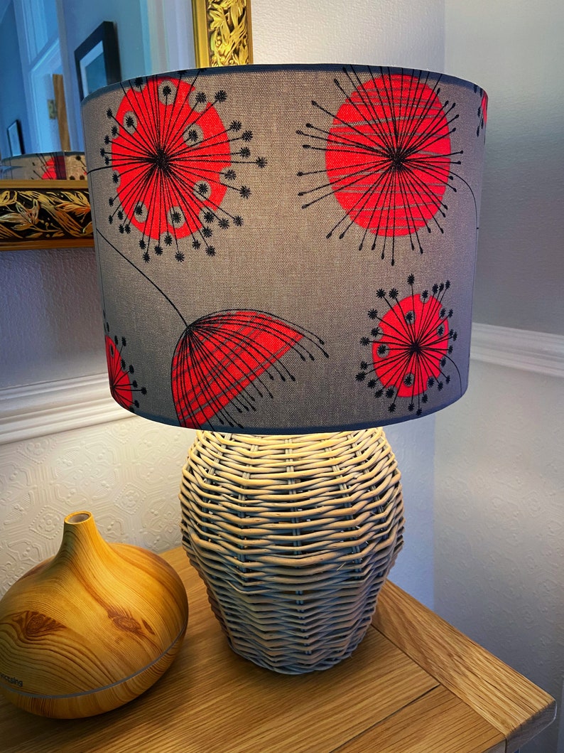 Mid-century Modern Dandelion Print Lampshade – Retro Grey & Red ...