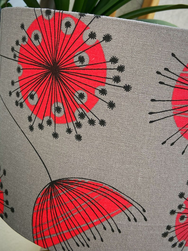Mid-century Modern Dandelion Print Lampshade – Retro Grey & Red ...
