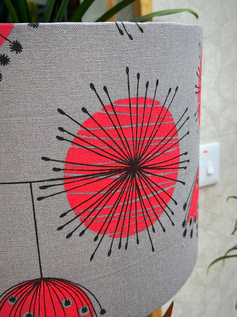 Mid-century Modern Dandelion Print Lampshade – Retro Grey & Red ...