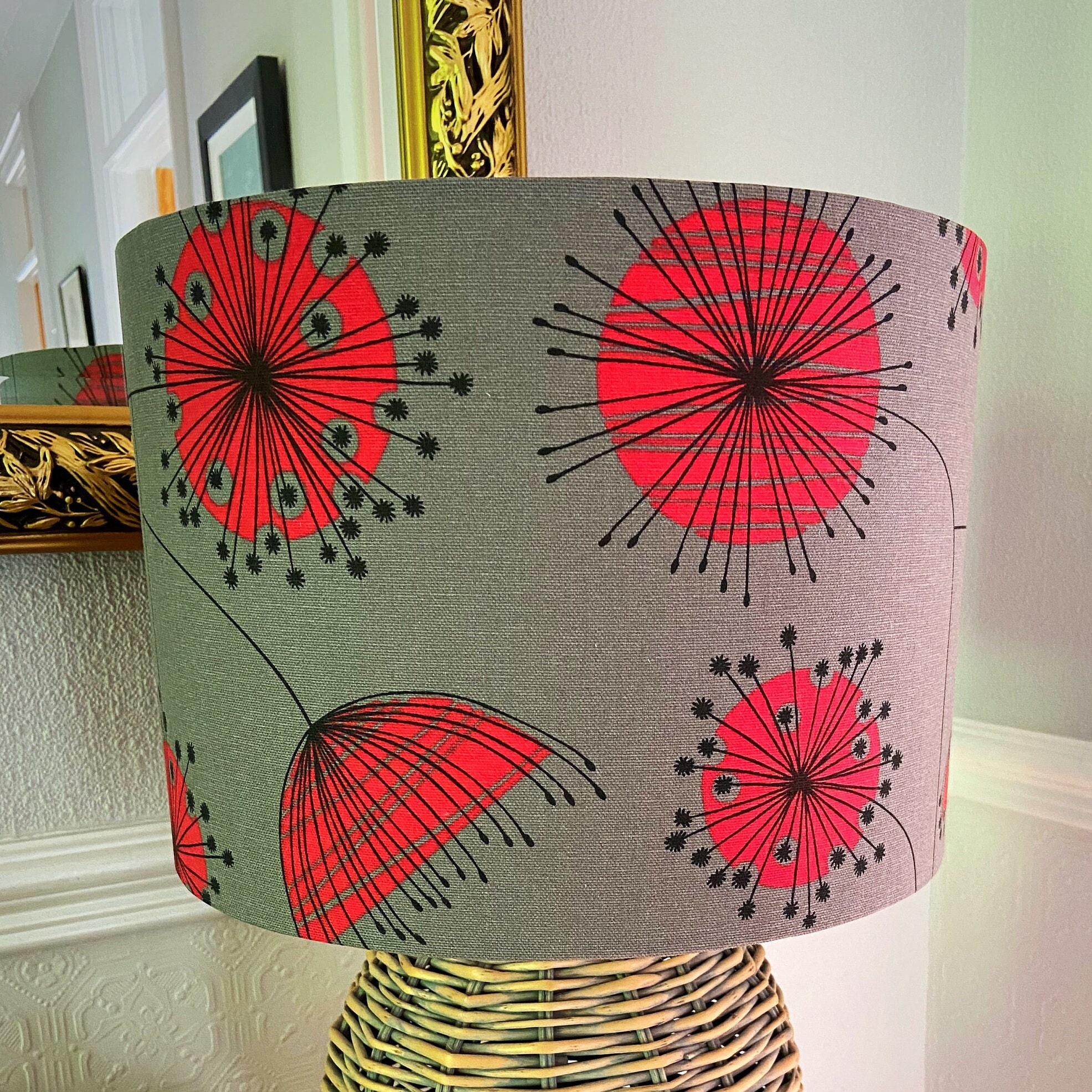 Mid-century Modern Dandelion Print Lampshade – Retro Grey & Red ...
