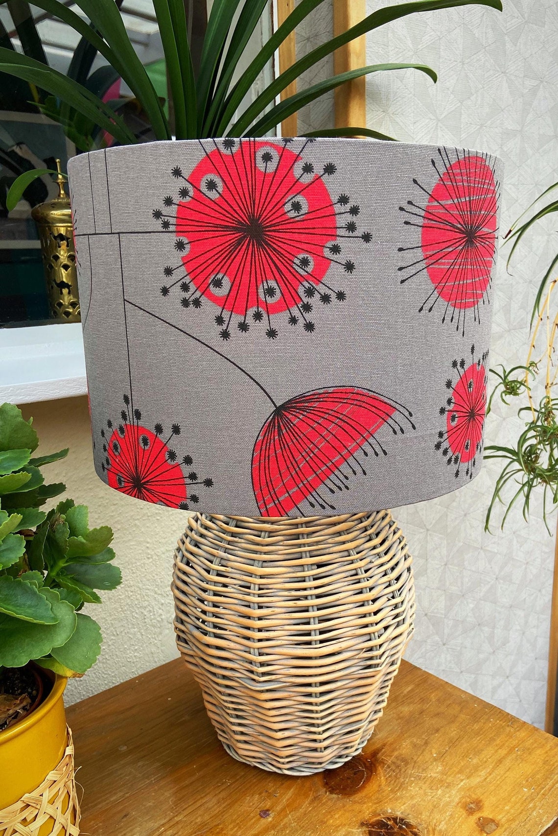 Mid-century Modern Dandelion Print Lampshade – Retro Grey & Red ...