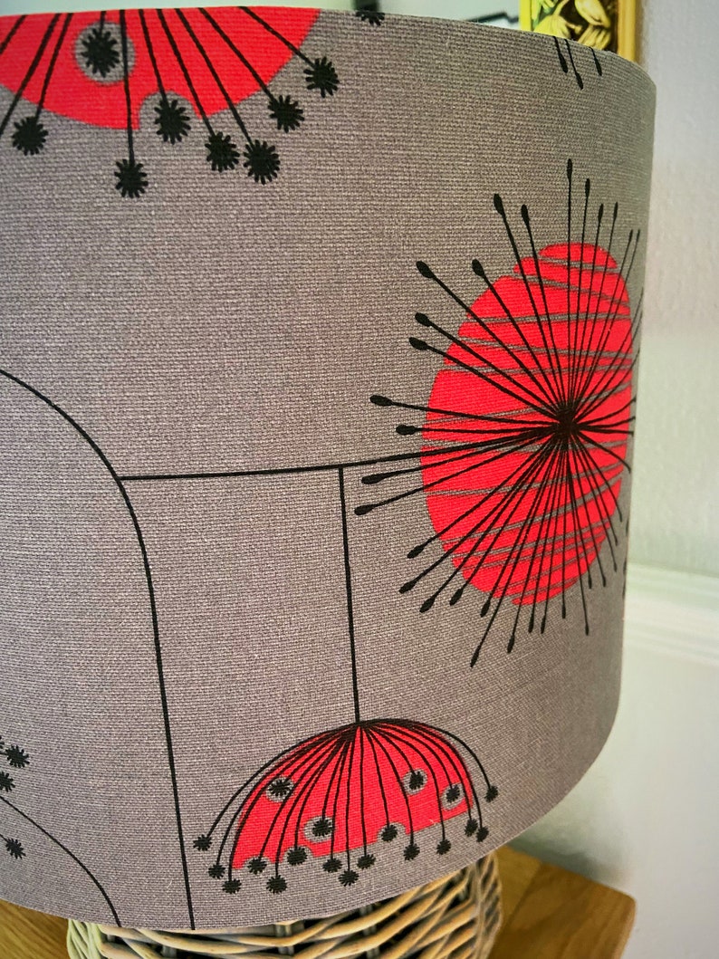 Mid-century Modern Dandelion Print Lampshade – Retro Grey & Red ...