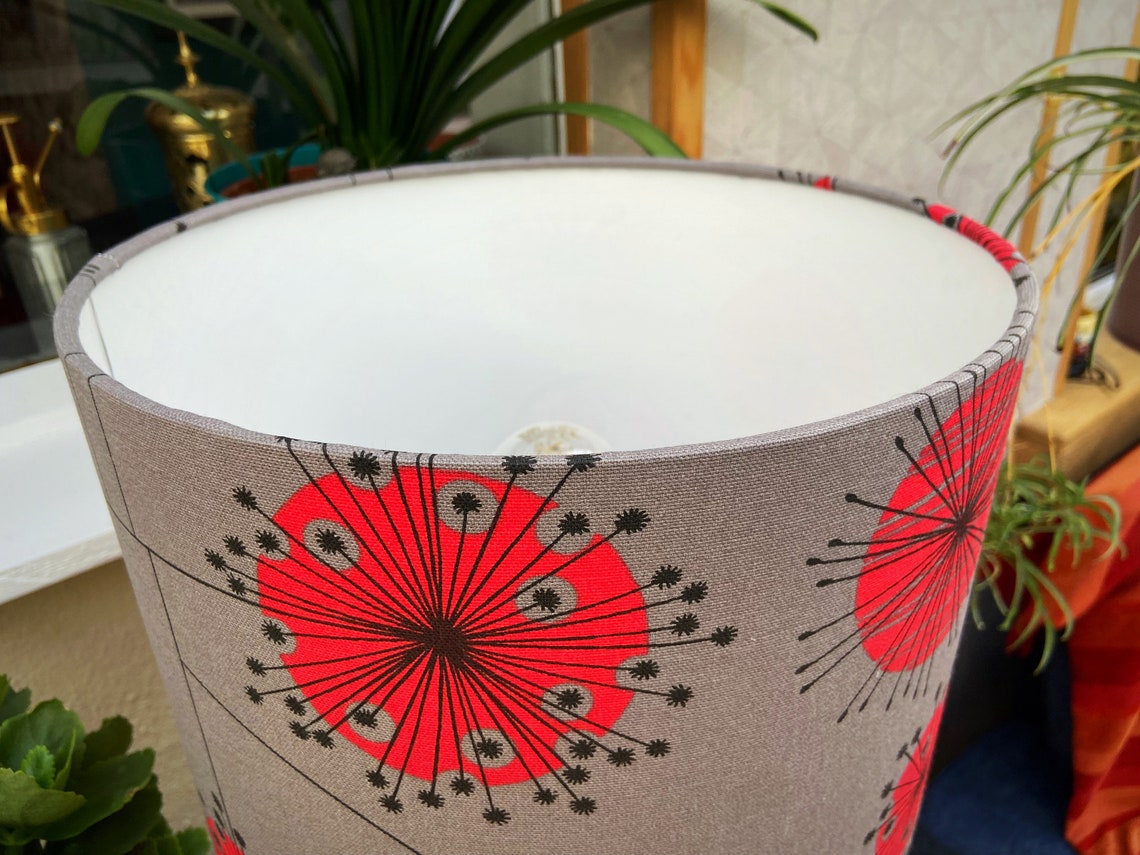 Mid-century Modern Dandelion Print Lampshade – Retro Grey & Red ...