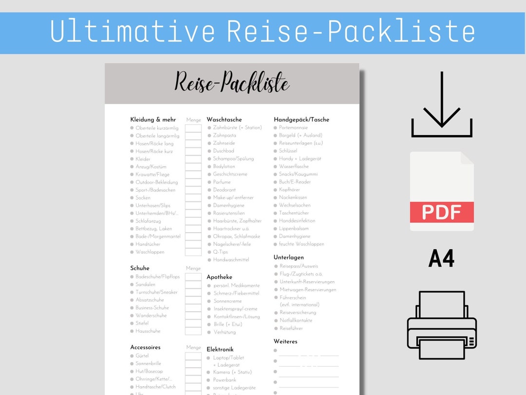Urlaubs-packliste Als PDF Zum Download - Etsy