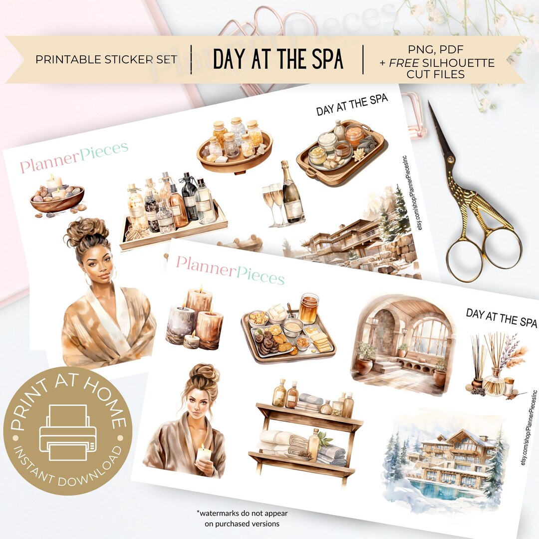Day at the Spa Printable Stickers: Planner, Scrapbook (PNG, PDF) - Etsy