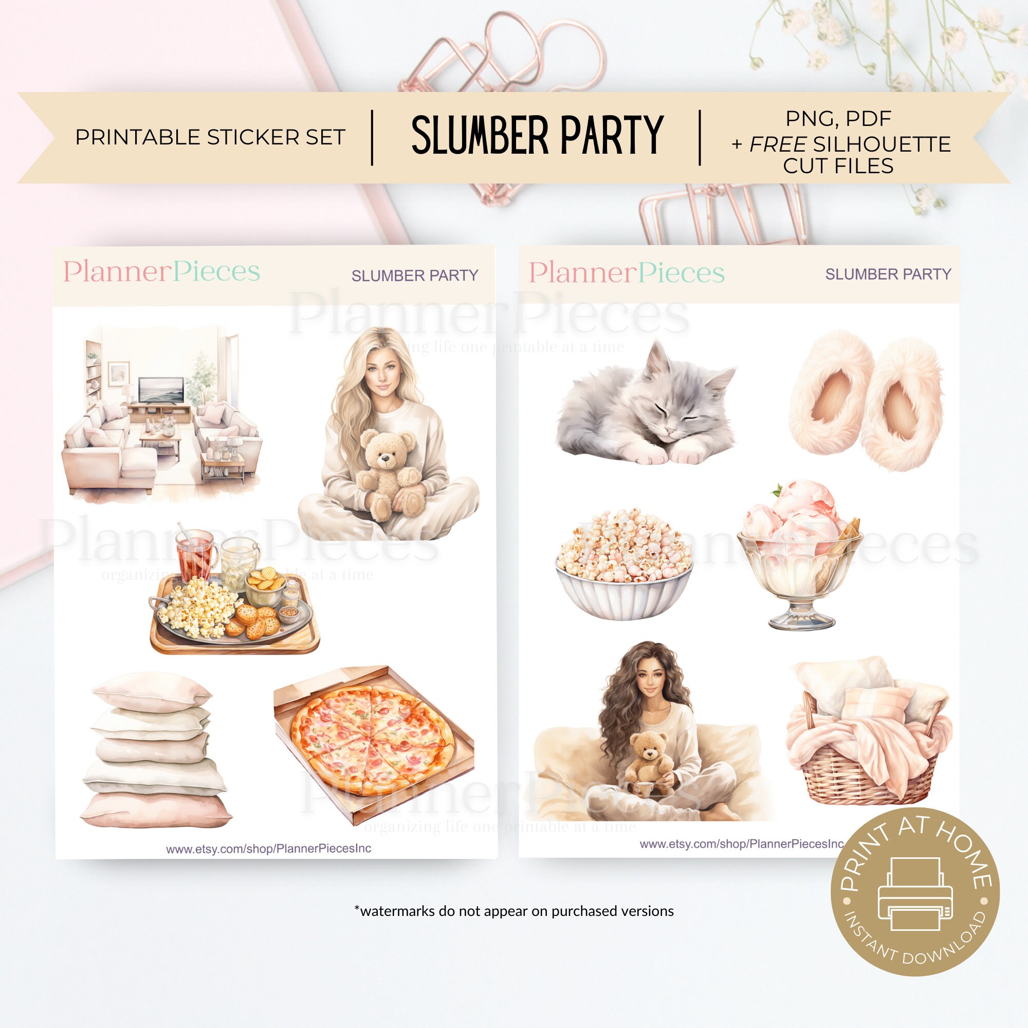 Slumber Party Printable Stickers: Planner Decoration (PNG, PDF) - Etsy