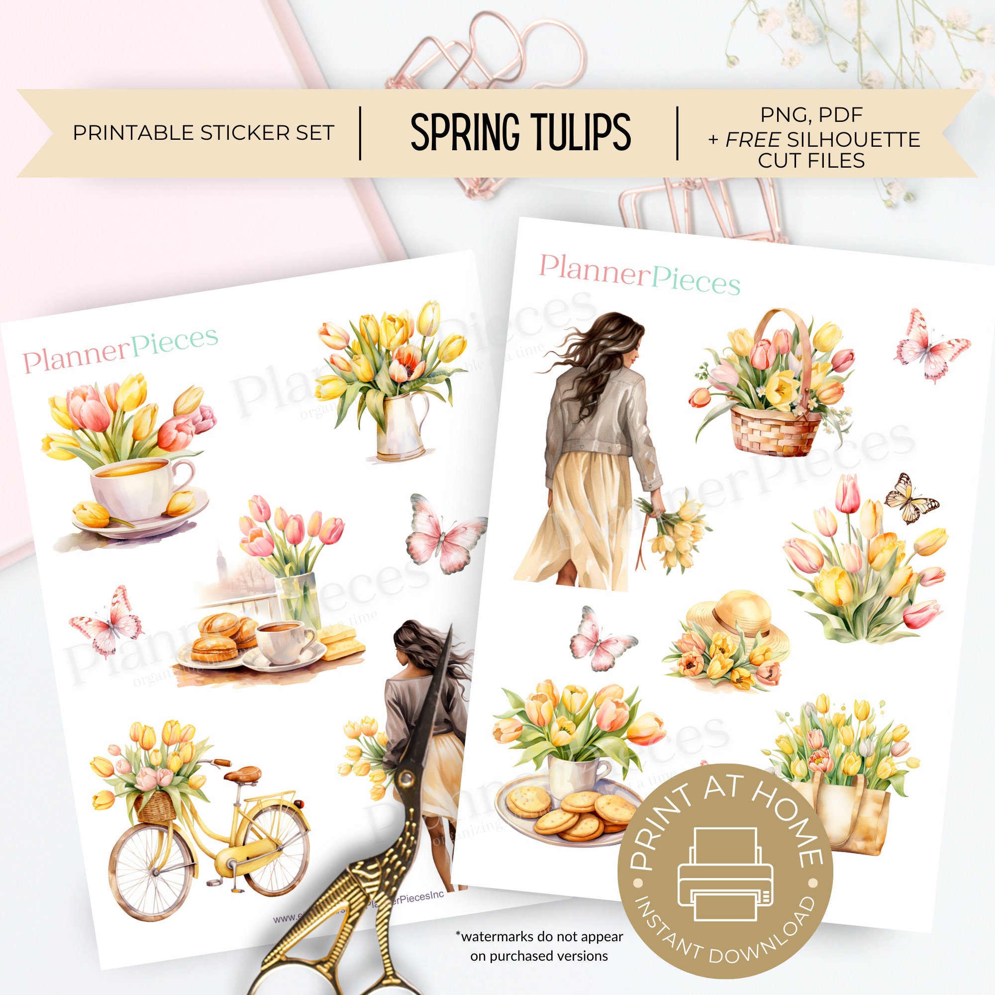 Tulip Flower Printable Stickers, Printable Planner Sticker, Happy ...