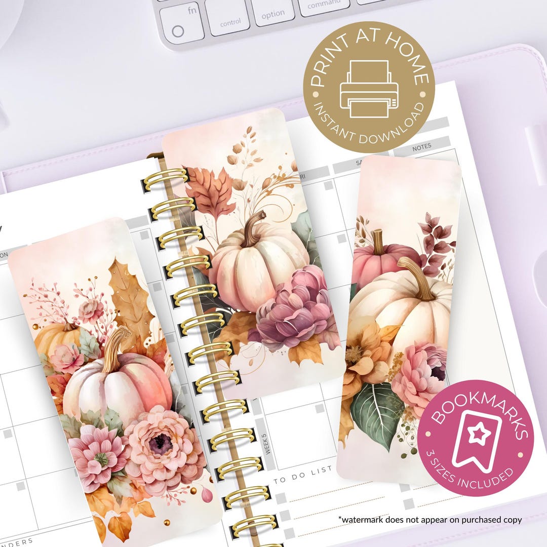 Pumpkin Planner Bookmarks: Autumn Floral Printable (PDF) - Etsy