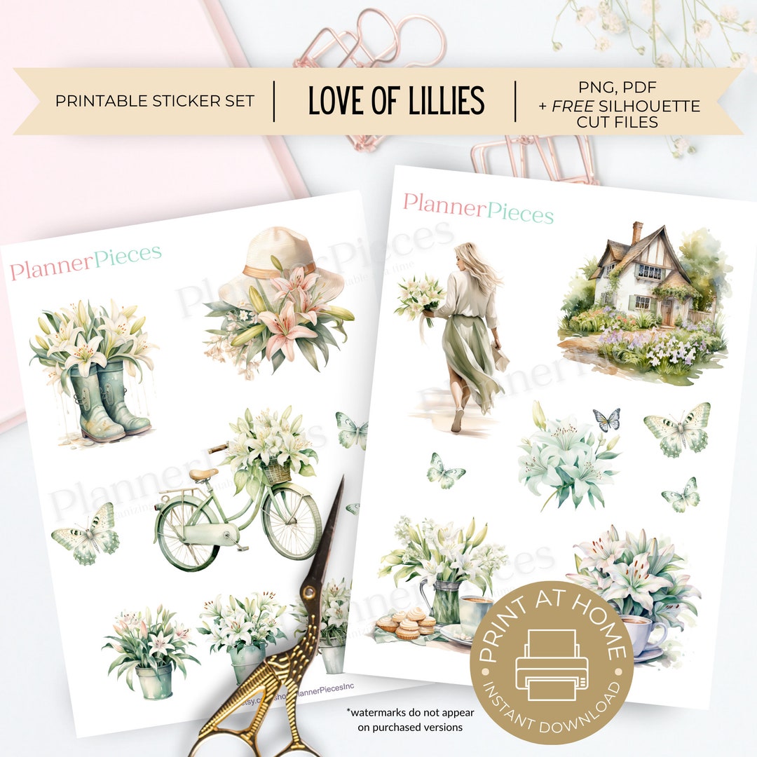 Lilly Flower Printable Stickers, Printable Planner Sticker, Happy ...