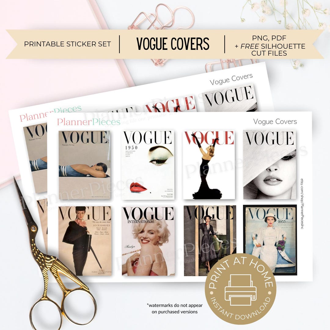 Vogue Cover Printable Stickers: Fashion Planner Stickers (PNG, PDF) - Etsy