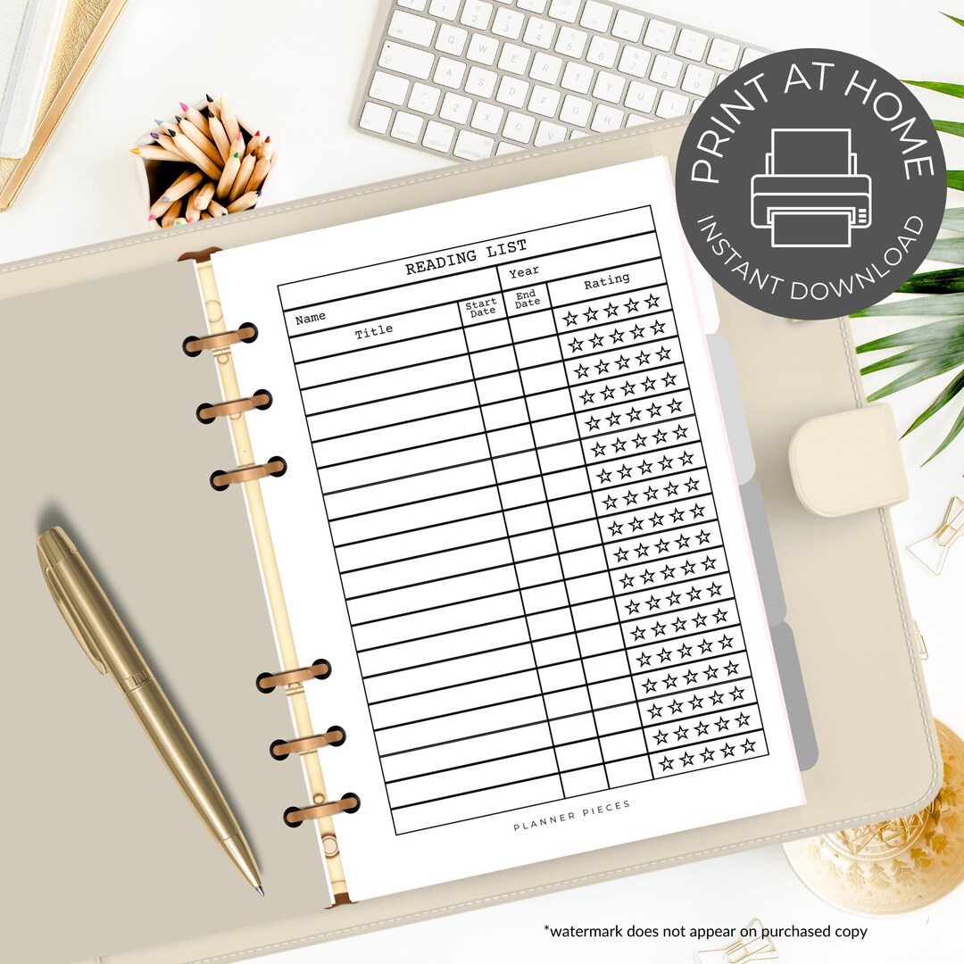 Book Reading List Printable: A5/A5 Wide Planner Insert (digital ...