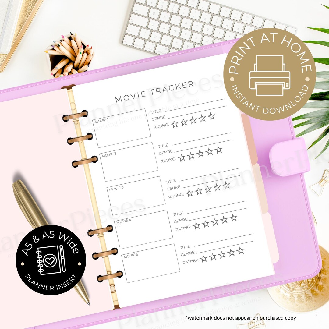 Movie Tracker Planner Printable, Planner Insert, Dashboard Printable ...