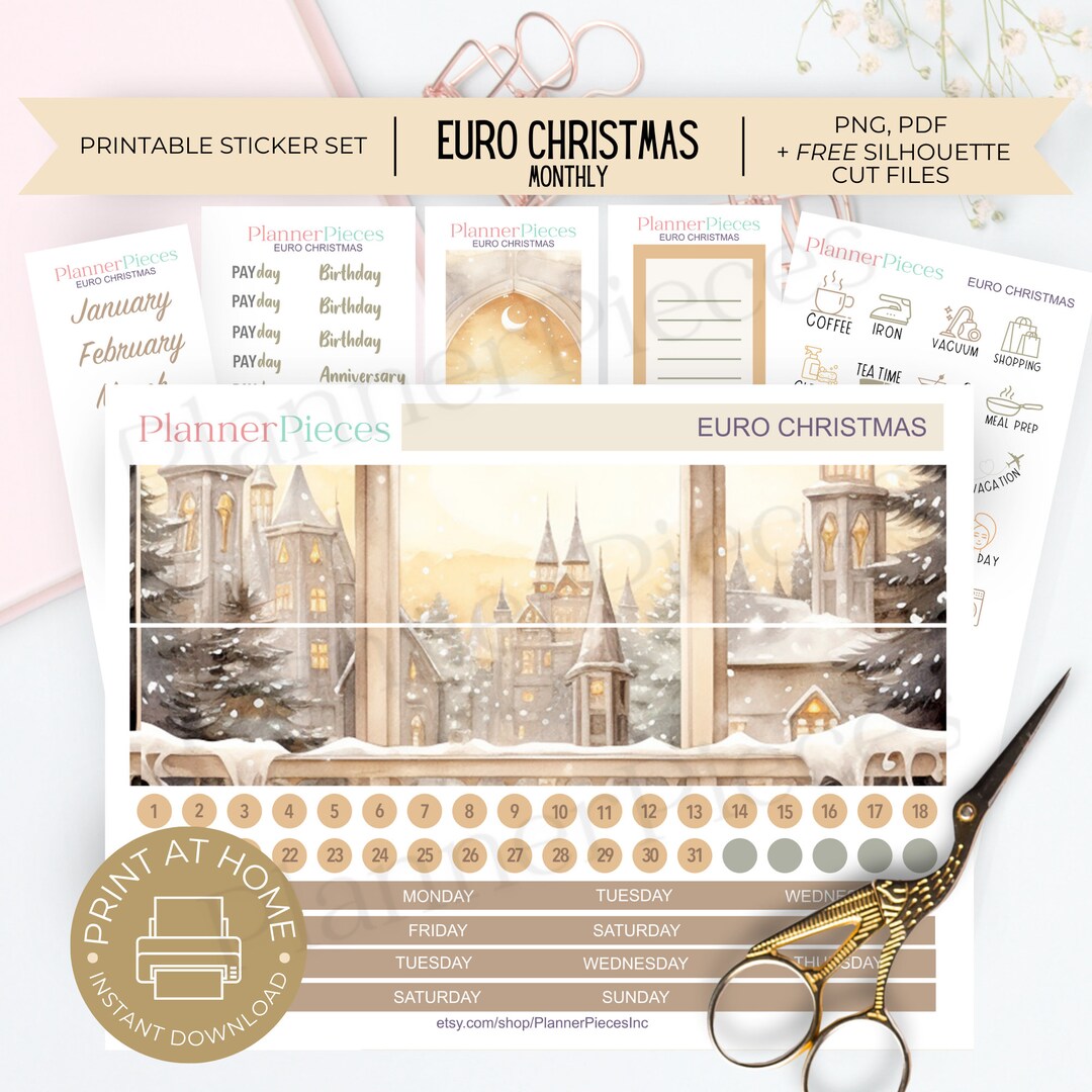 Christmas Winter Printable Stickers, Printable Planner Sticker, Happy ...