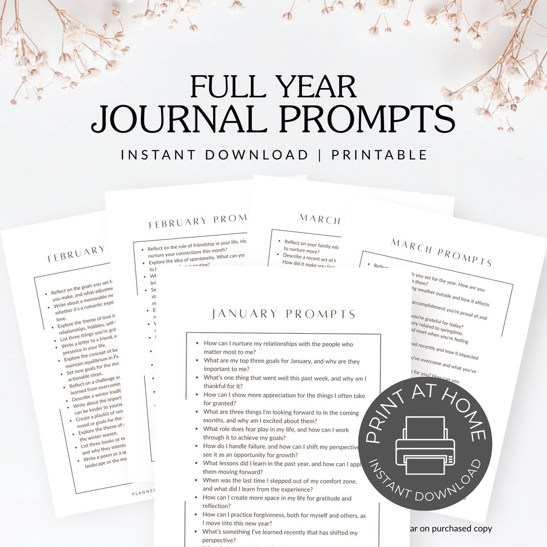 Daily Journal Prompts – Monthly Printable Journal Kit (365 Prompts ...